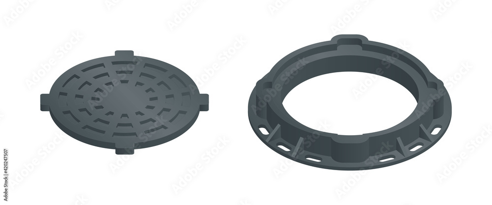 Vector illustration open sewer hatch isolated on white background ...