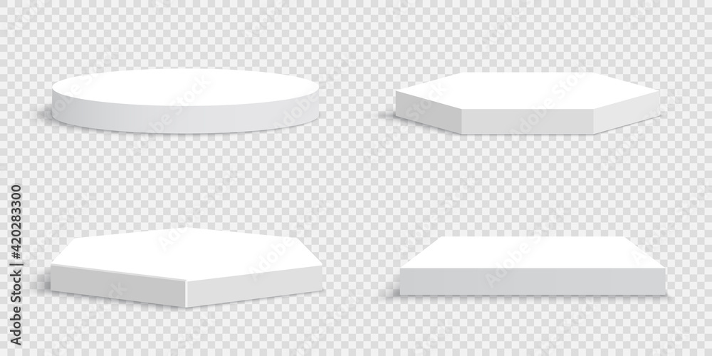 Set of white blank podiums on transparent background. Pedestals. Scene ...