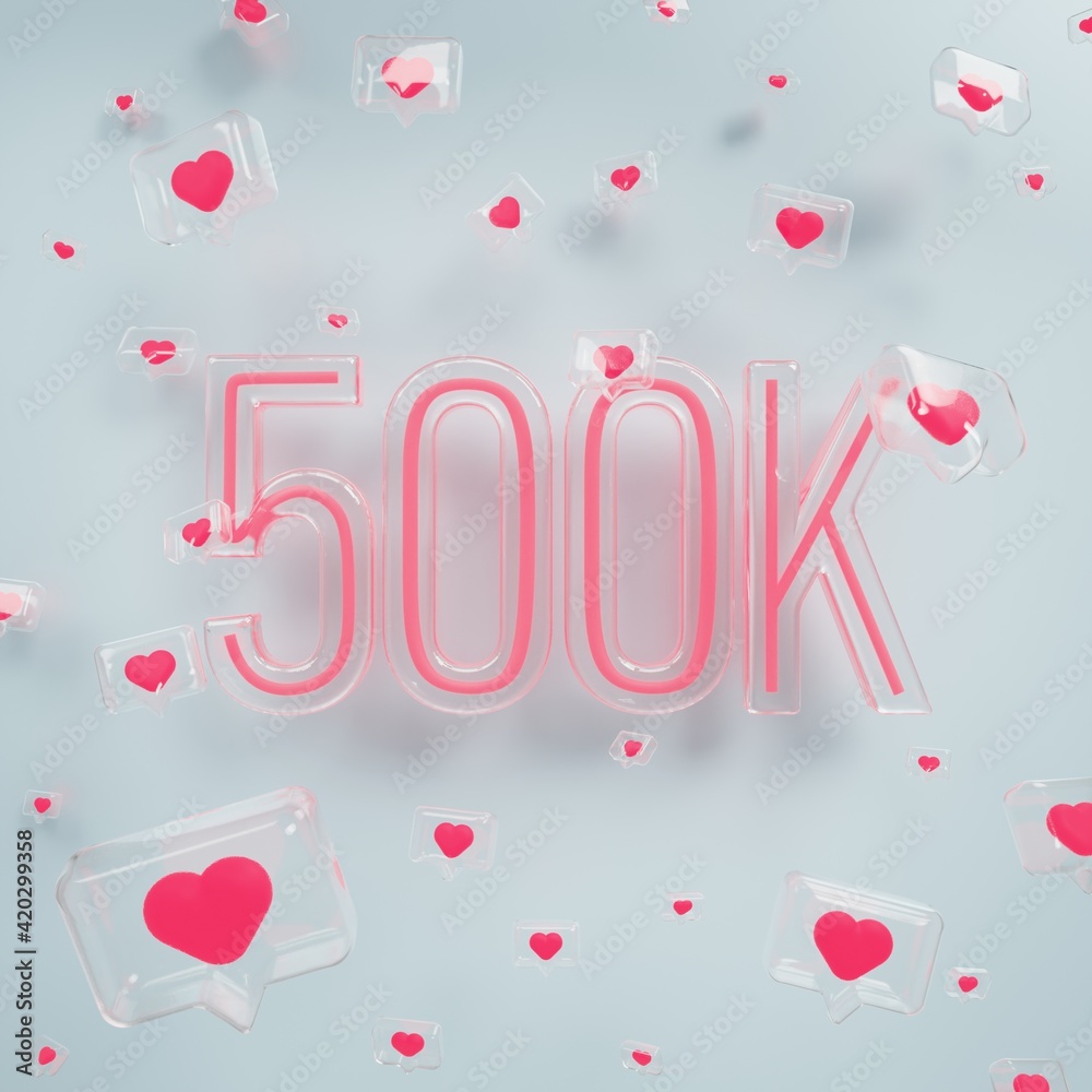 500K Follower Milestone 500K Social media notification icon with heart ...