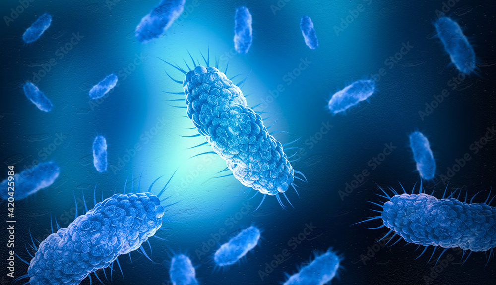 Bacteria colony under microscope, illustration. Laboratory research ...