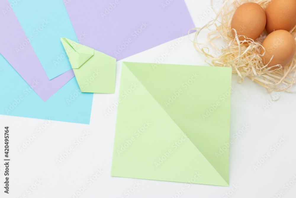 DIY Children's Easter craft bunny with an egg. Step 13. Easter paper ...