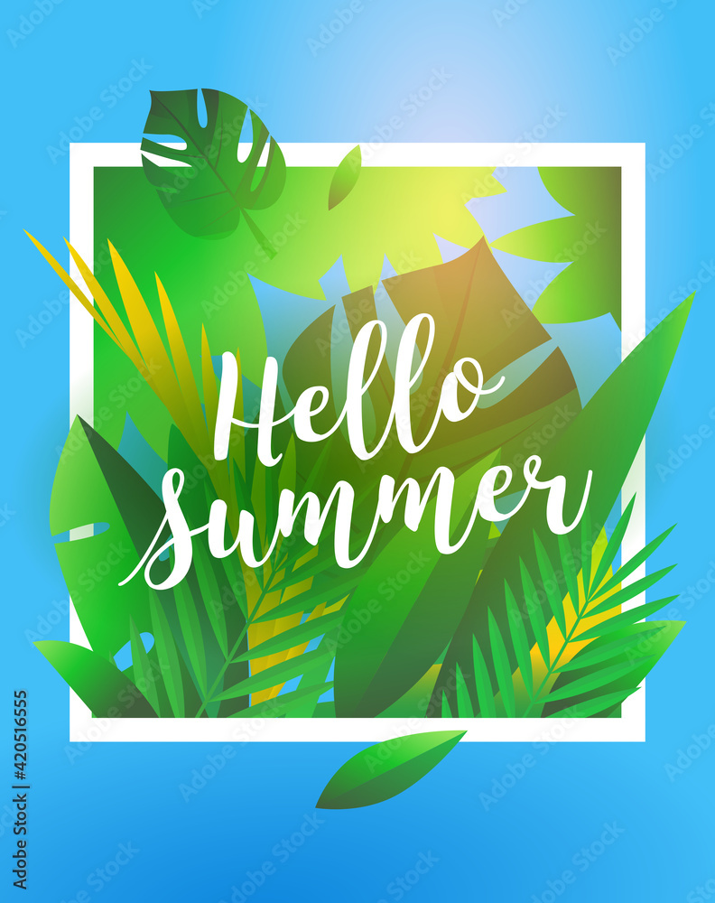 Hello Summer Holiday and Summer Camp poster. Traveling template summer ...