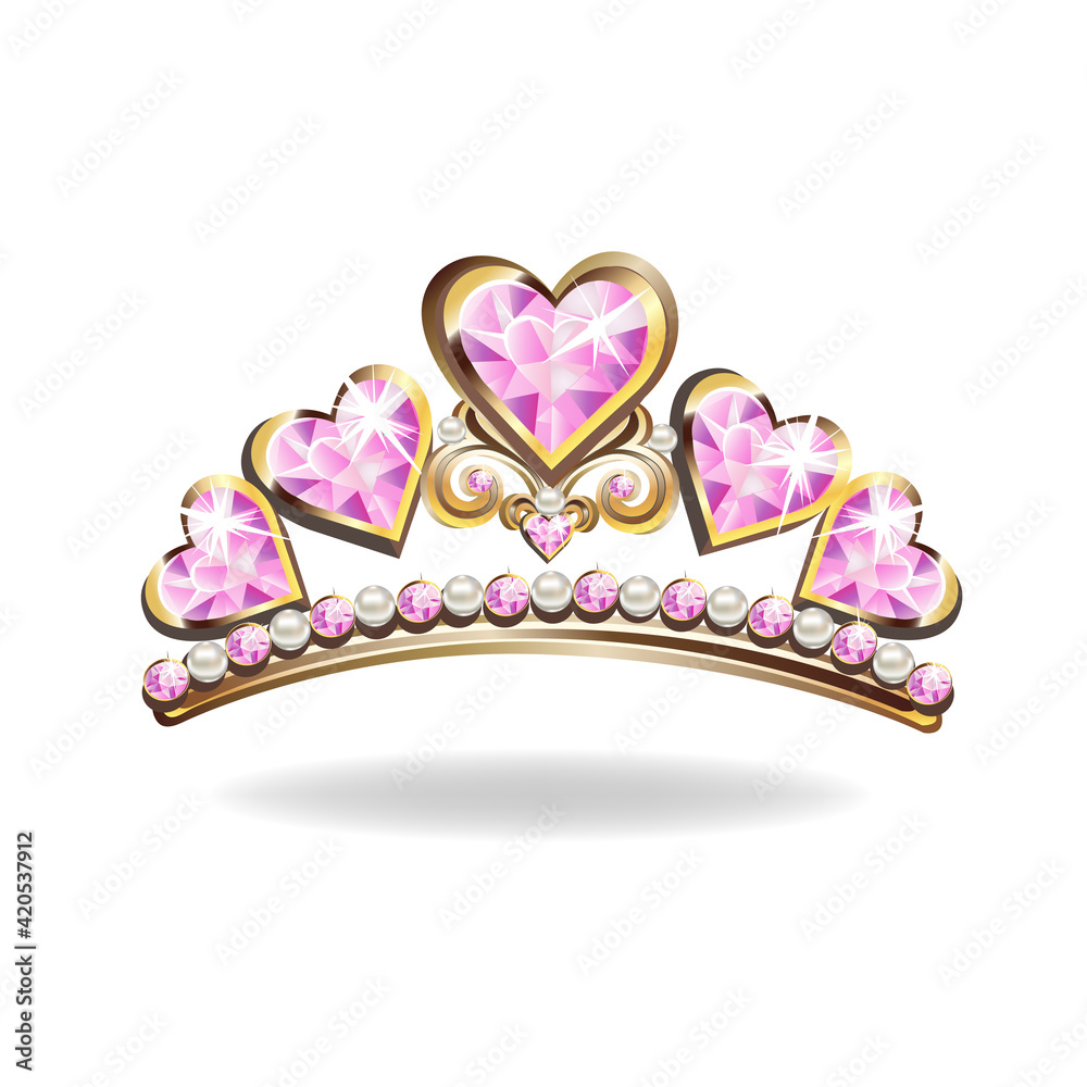 Princess crown or tiara with pearls and pink gems in the shape of a ...