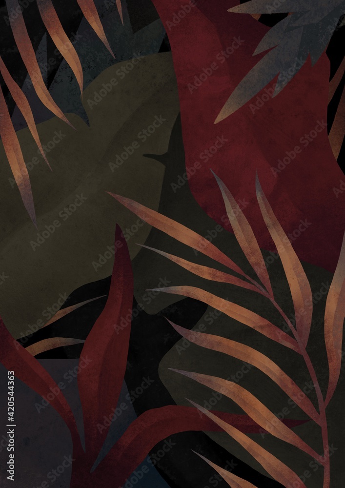 Dark tropical background with jungle plants Stock Illustration | Adobe ...