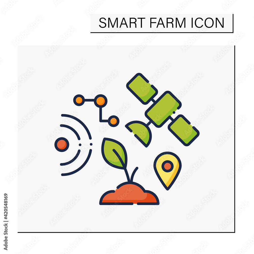 GPS geofencing color icon. Creating virtual farm fields map devices ...