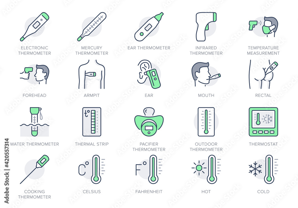 Thermometer line icons. Vector illustration include icon - infrared ...
