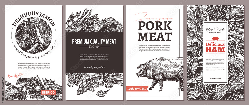 Design of cards, posters, labels or tags for meat farm natural products ...