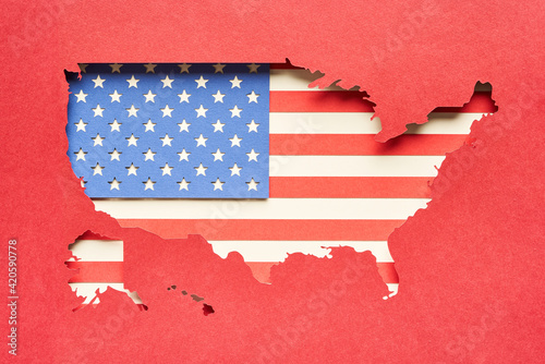 Paper USA map with flag Stock Photo | Adobe Stock
