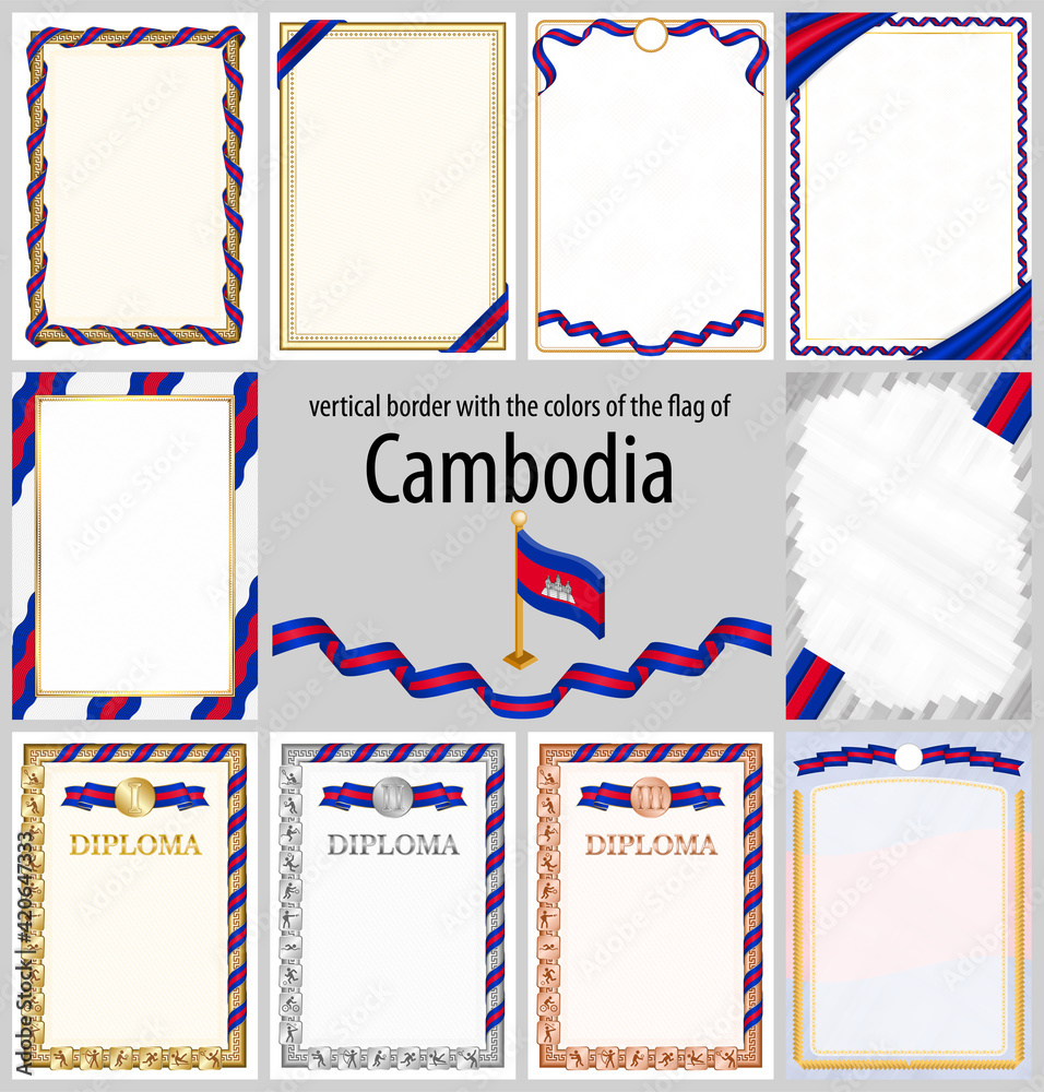 Vertical frame and border with Cambodia flag Stock Vector | Adobe Stock
