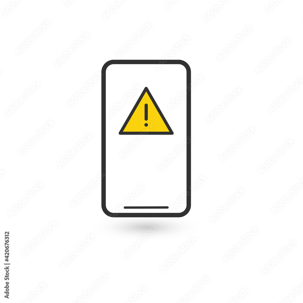 Mobile phone icon with exclamation mark and warning sign. Mobile phone ...
