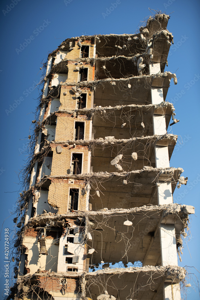 Destroyed building during demolition Stock Photo | Adobe Stock