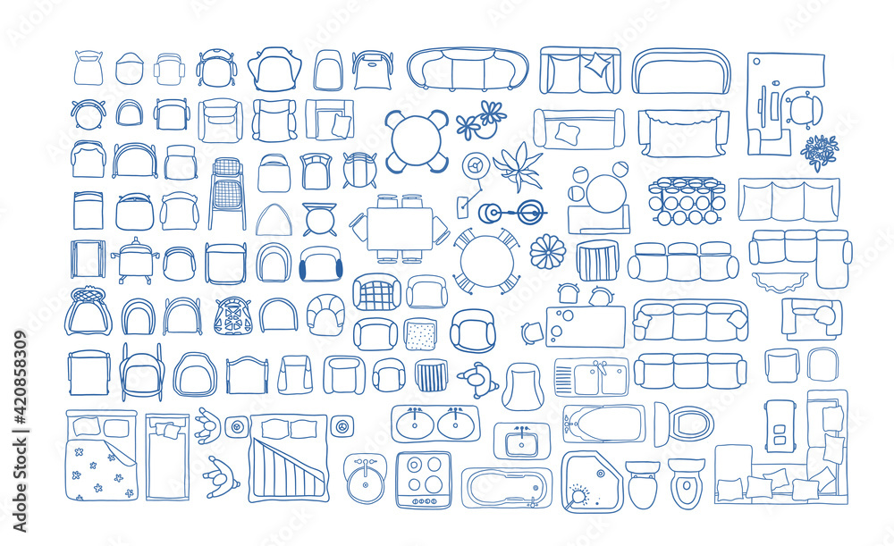 interior design floor plan symbols. top view furniture. cad symbol ...