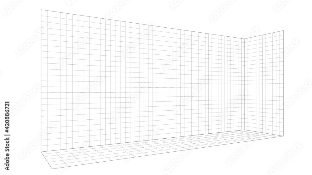 perspective drawing grid template, long narrow hallway wall. black ...