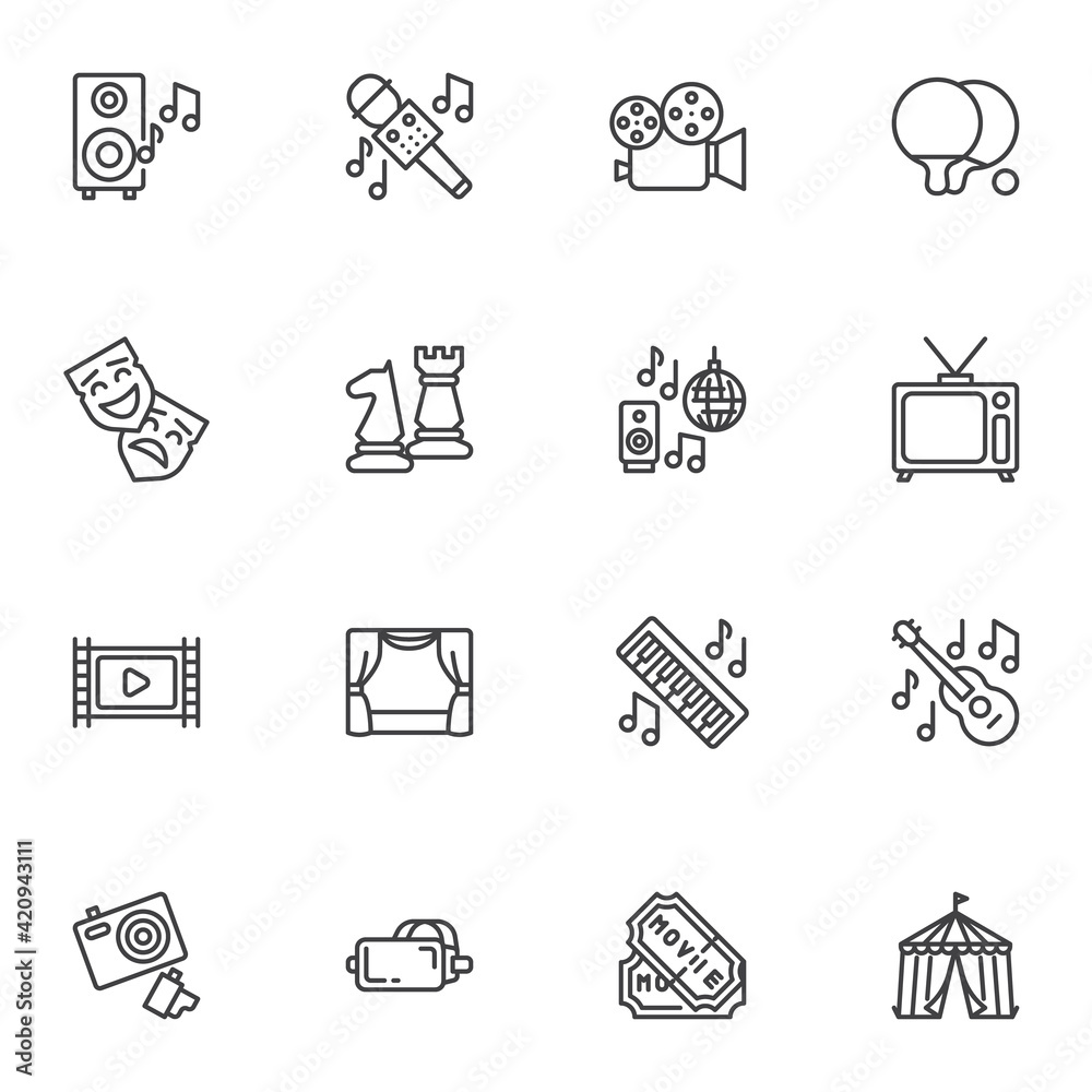 Entertainment related line icons set Stock Vector | Adobe Stock