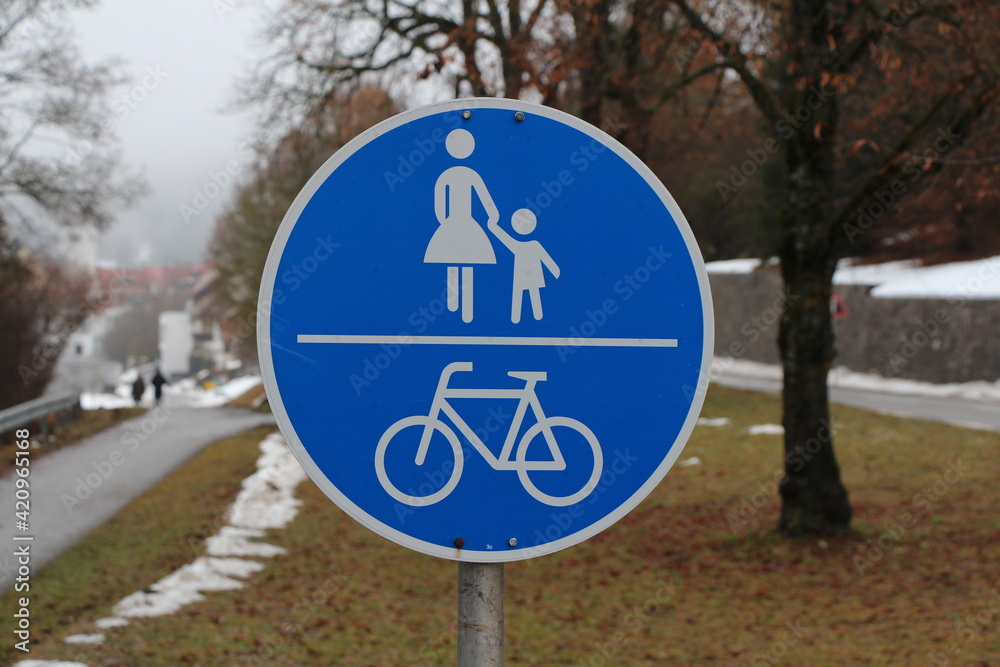 german road sign, path for pedestrian and biker Stock Photo | Adobe Stock