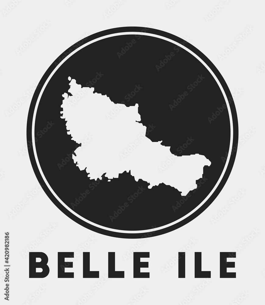 Belle Ile icon. Round logo with island map and title. Stylish Belle Ile ...