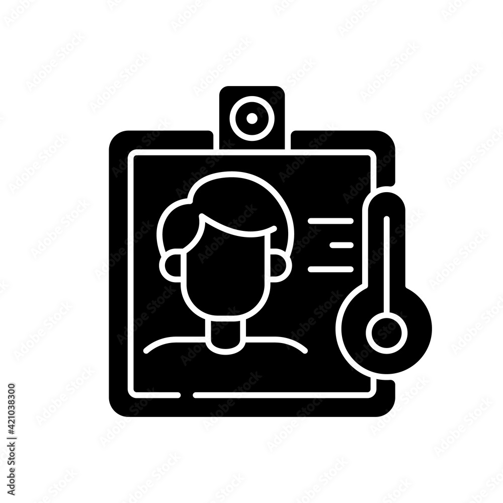Contactless temperature screening black glyph icon. Tele thermographic ...
