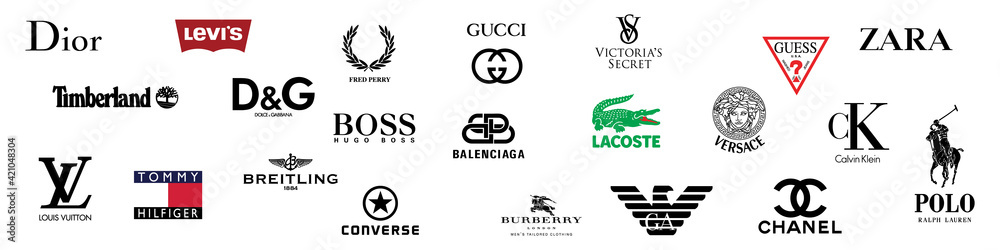 Top fashion brand emblem logo set. Editorial image. VINNITSIA, UKRAINE. MARCH 17, 2021 Stock ...