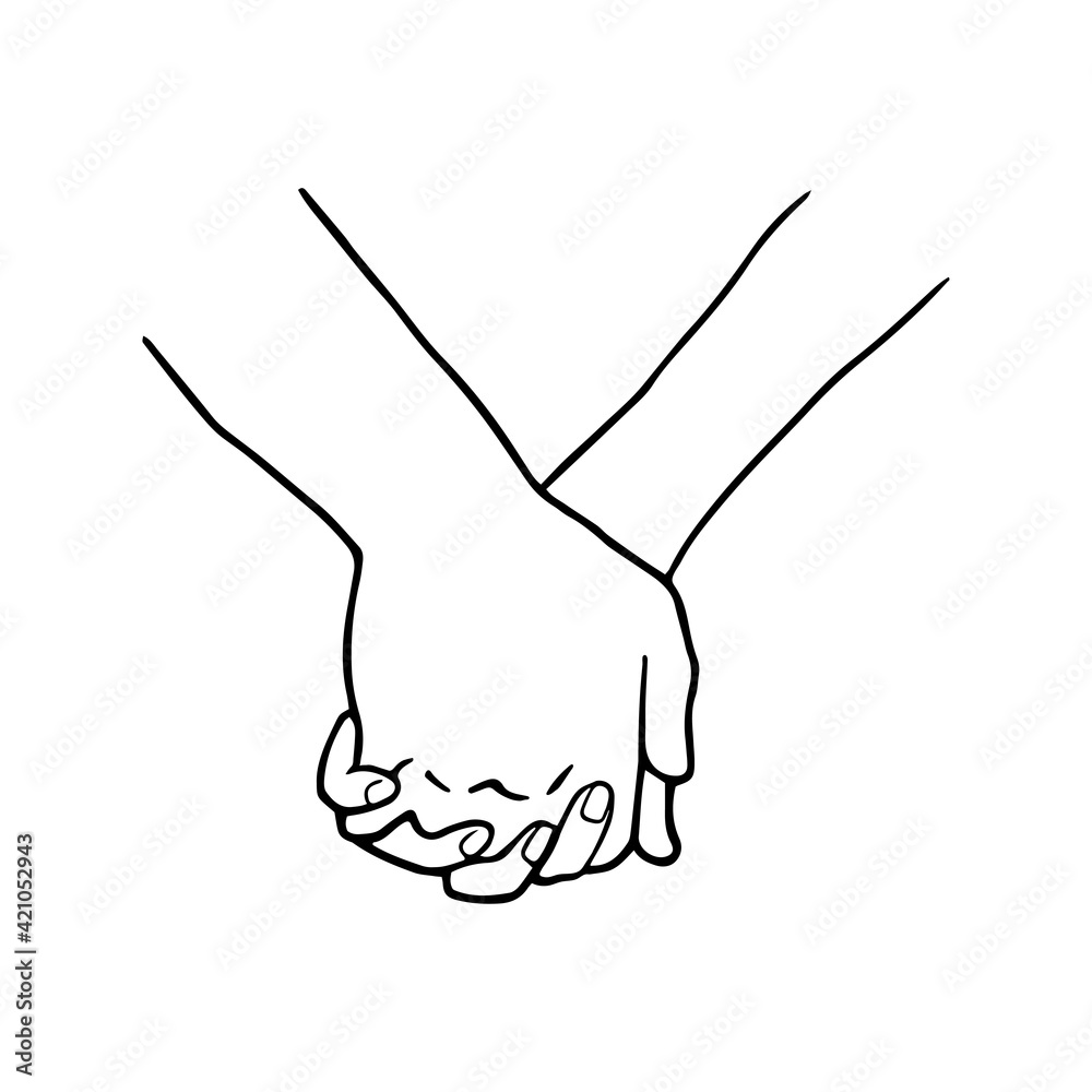 drawing of two holding hands to the middle of the forearm - vector ...