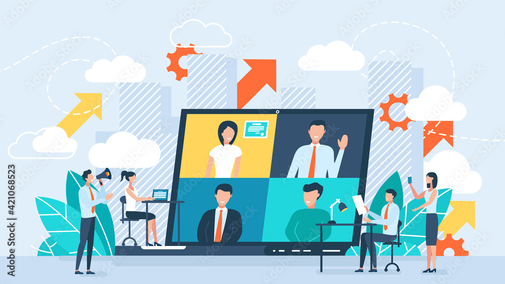 Online business conference, creative illustrations, businessmen, online ... Online business conference, creative illustrations, businessmen, online ...