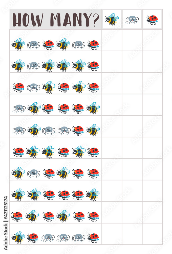 Counting children game of cartoon beetles. Kids learning collection ...
