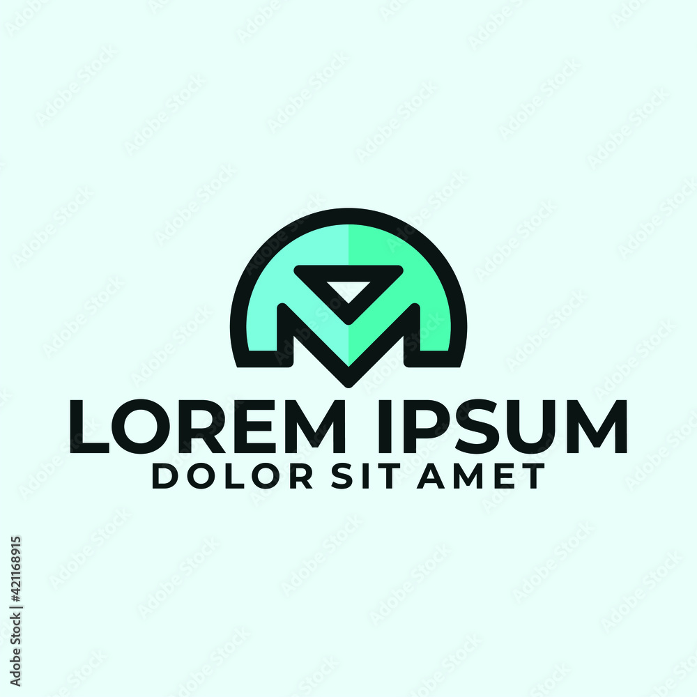 Initial letter M logo template with modern rounded line art icon apps ...