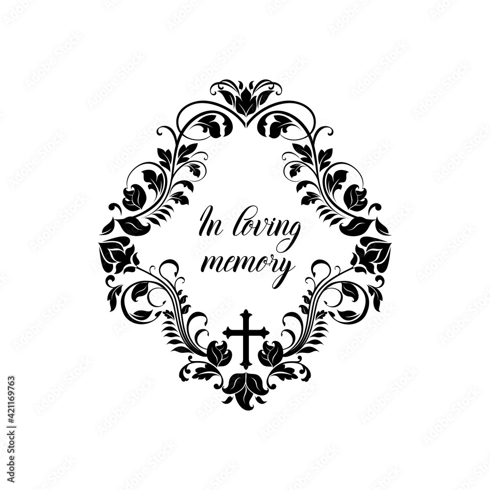 Funeral memory and obituary condolence floral wreath, vector memorial ...