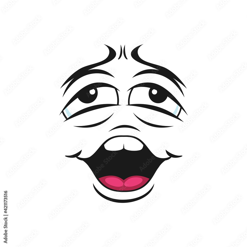Tired or bored emoticon, exhausted face expression isolated flat ...