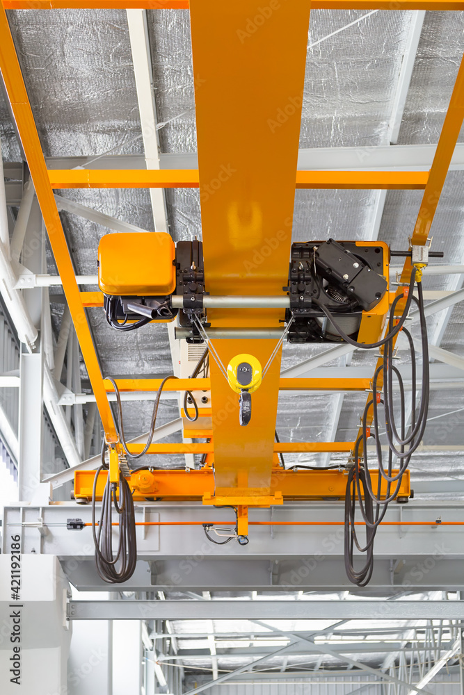 Overhead crane inside factory or warehouse. That industrial machinery ...