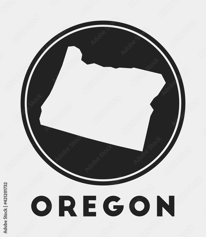 Oregon icon. Round logo with US state map and title. Stylish Oregon ...