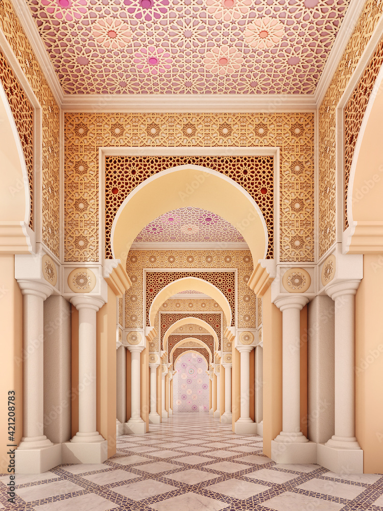 Arabic,Islamic architectural detail in columns and arches of mosque ...