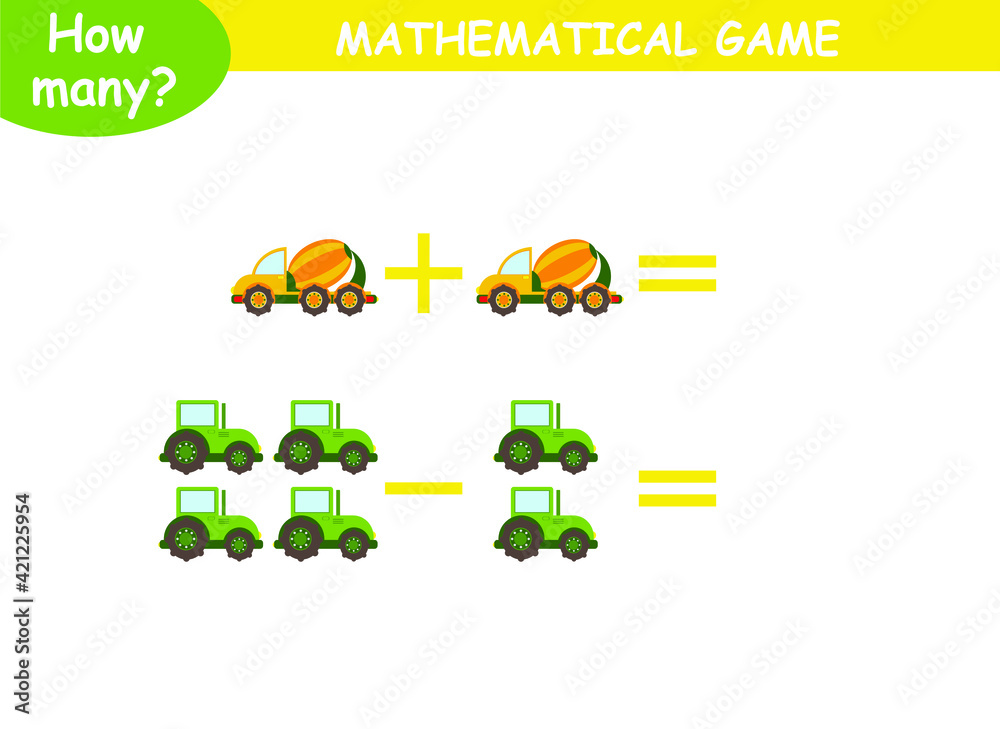 mathematical examples of addition and subtraction with colored cars ...