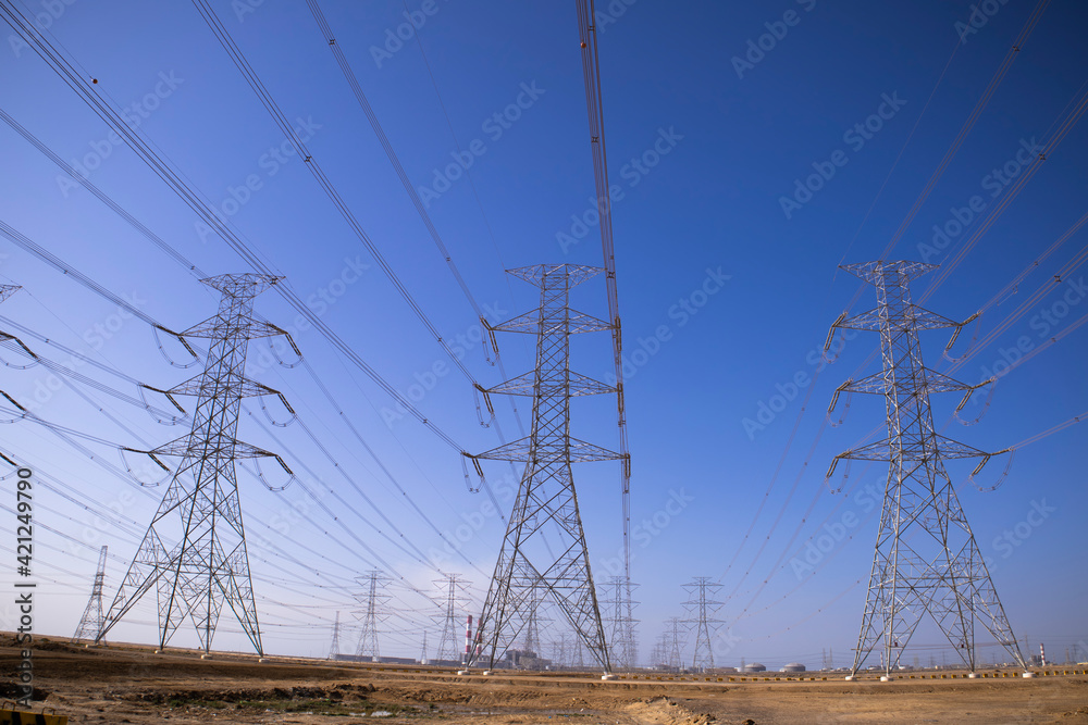high-voltage electricity poles Tower - power station - distribute ...