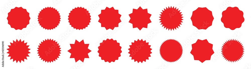 Collection of red stickers. Different shop label shapes. Vector badge ...
