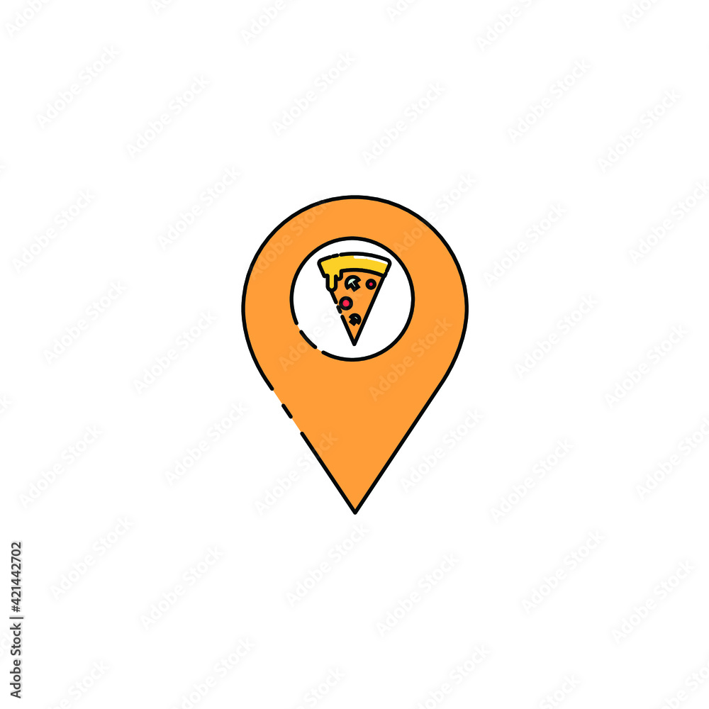 Illustration of a slice of pizza sign. pizza restaurant place sign. map ...