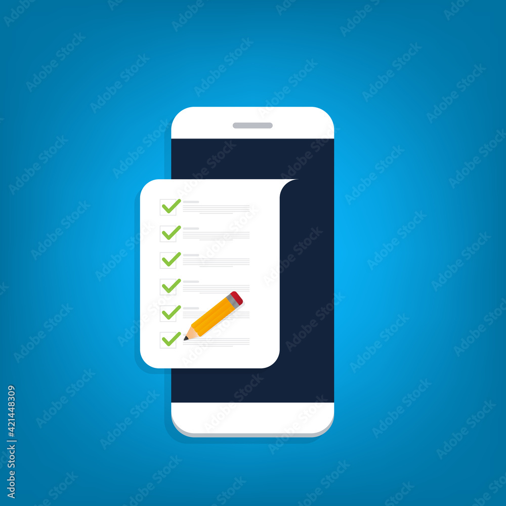 Check list document on smartphone, smartphone with paper check list and ...