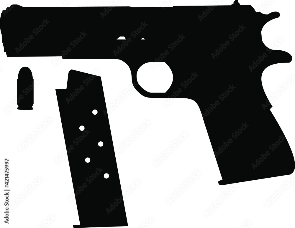 Army semi auto Pistol Gun with with ammunition and ammo clip. Icon ...