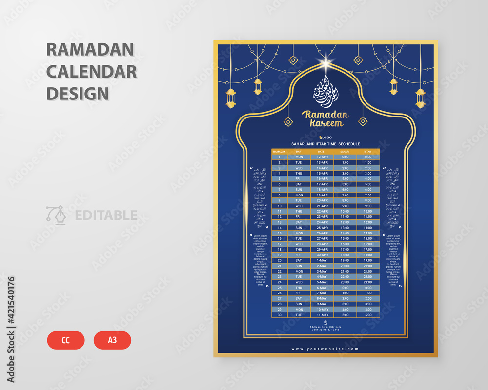 Ramadan sehri iftar time table calendar template. Stock Vector | Adobe ...