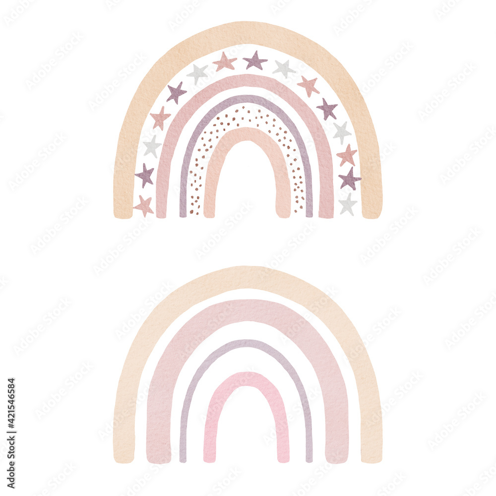 Watercolor scandinavian boho rainbow clipart set. Neutral color ...