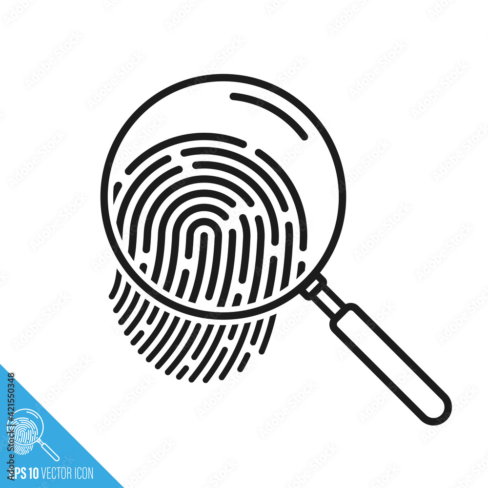 Fingerprint under magnifying glass vector line icon, Crime ...