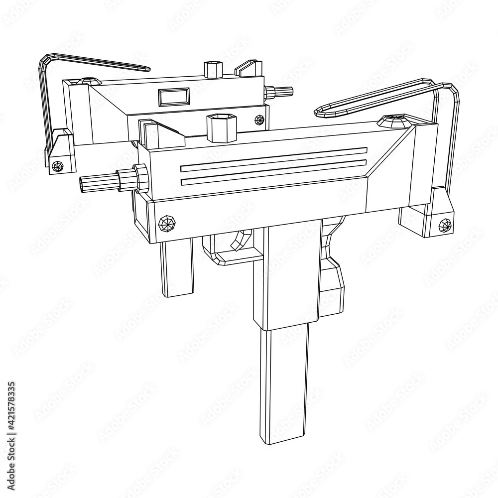 Submachine gun modern firearms pistol. Wireframe low poly mesh Stock ...
