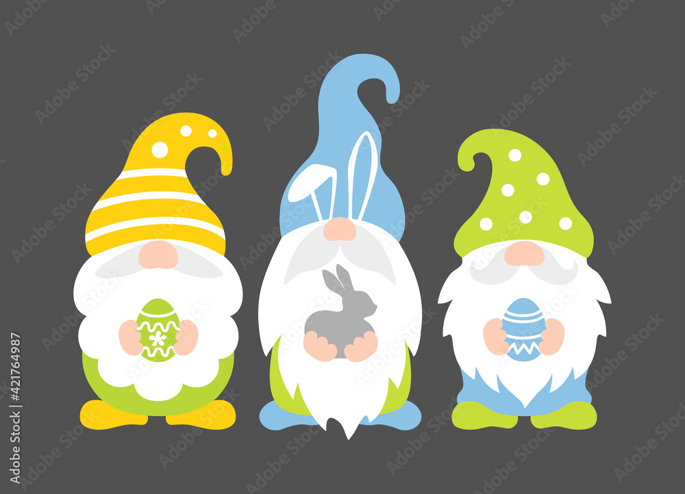 Easter gnomes with eggs and bunny. Vector illustration. Easter card ...