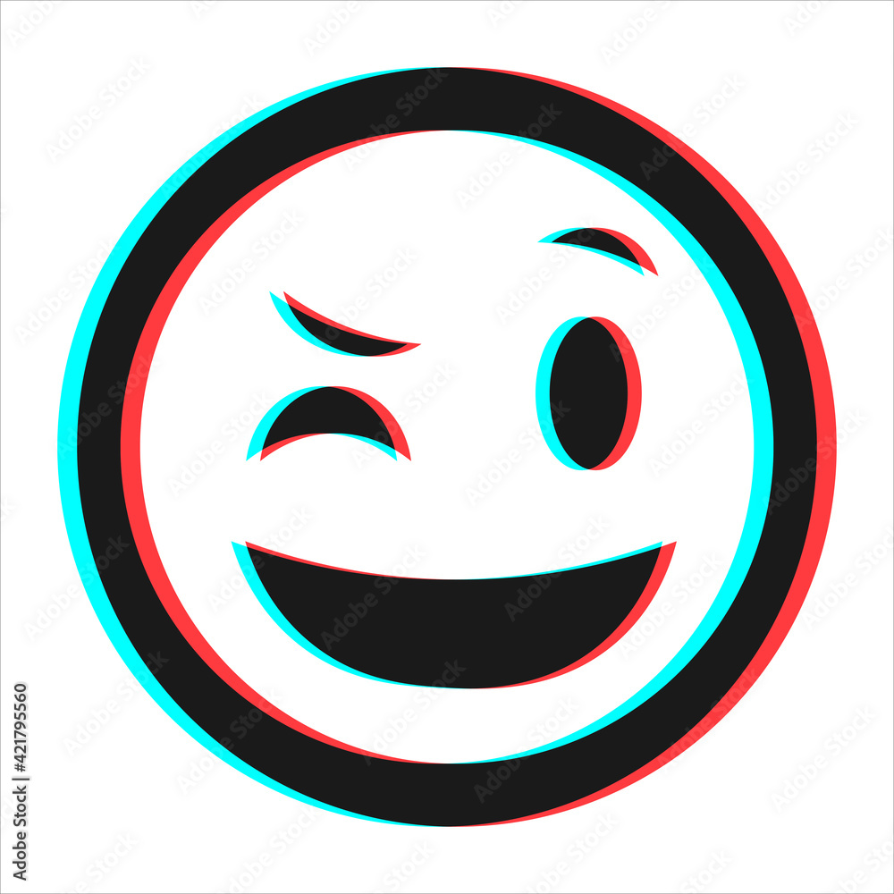 Cartoon smile emoticon symbol, icon in 3d effect with blue and red ...