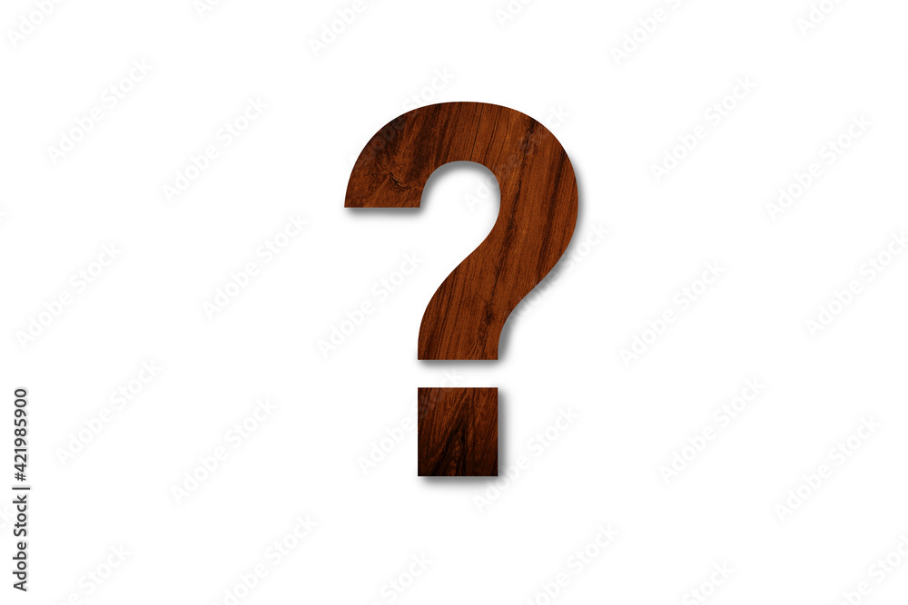 Dark wood texture question mark symbol isolated on white background ...