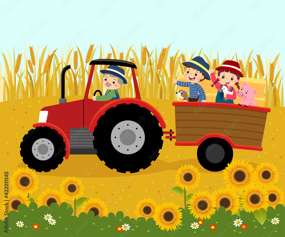 Cartoon Farmer On A Tractor