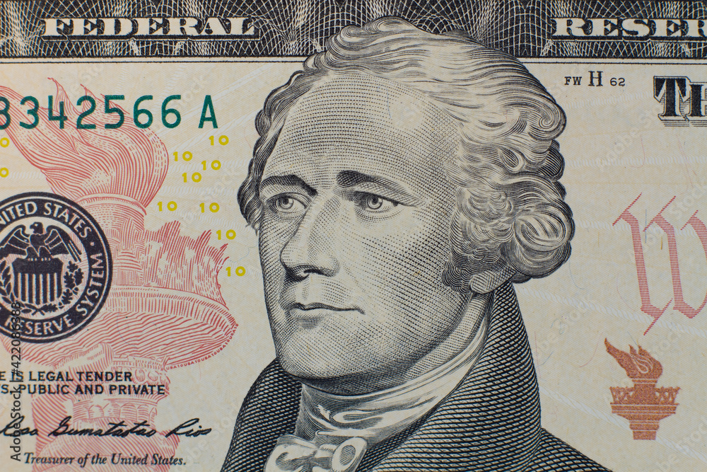 Alexander Hamilton depicted on a ten dollar bill Stock Photo | Adobe Stock