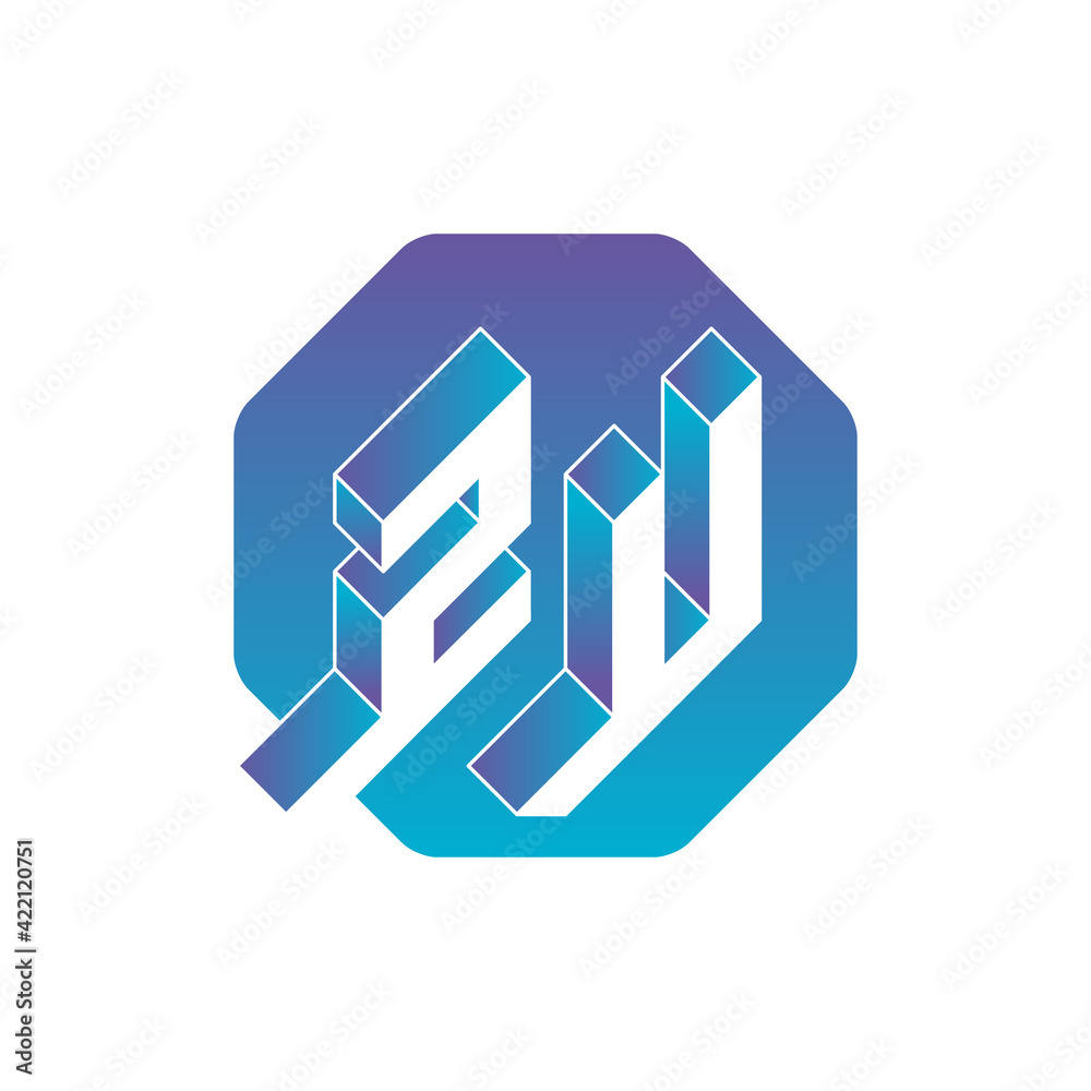 ZU or 2U - monogram or logotype. Volume alphabet. Three-dimension ...