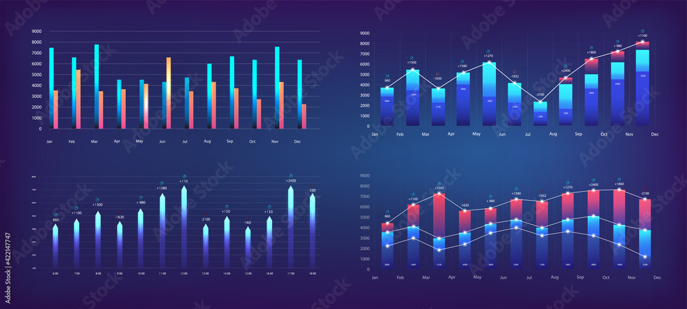 Futuristic graphs for App UI, UX, KIT. Modern infographic, charts and ...