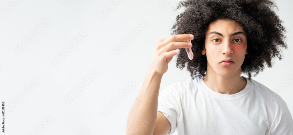 Стоковое фото «Male facial care. Skin irritation allergy. Toxic beauty ...