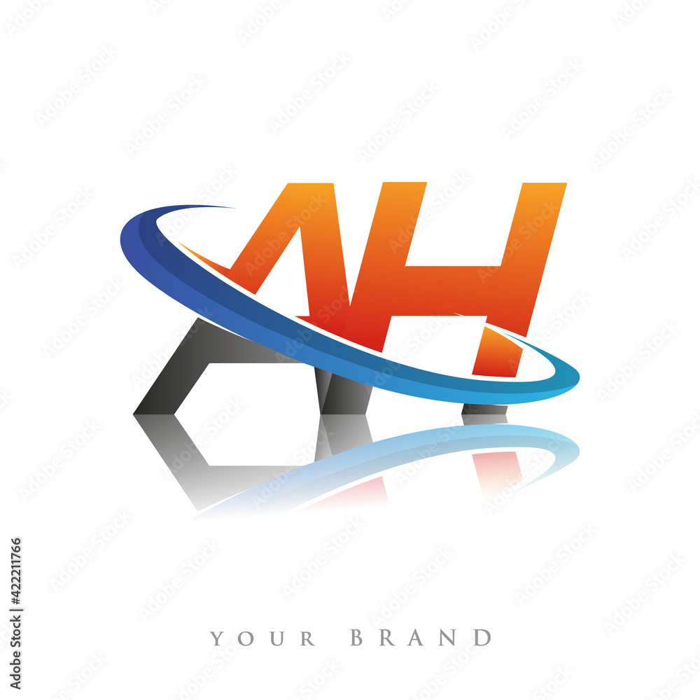 initial logo AH company name colored orange and blue swoosh design ...